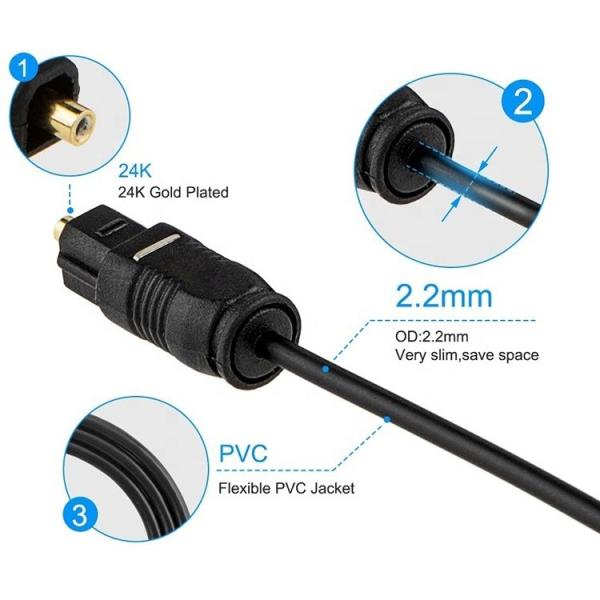 Quality High Quality Thin 24K Gold Spdif Digital Optical Audio Toslink Cable for sale