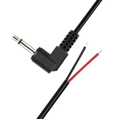 China 90 Degree Right Angle 2 Poles TS 3.5mm Stereo Audio Jack to Stripped Pigtail Tinned Bare Wire End Cable for sale