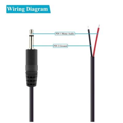 Cina Custom 2 Poles TS 3.5mm Stereo Audio Mono Jack Maschio Plug to Stripped Pigtail Tinned Bare Wire End Cable in vendita