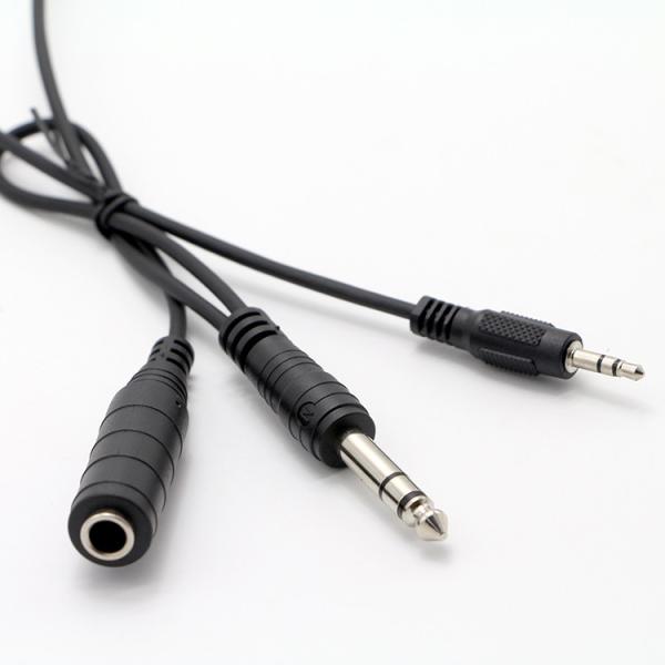Quality Y Splitter Male to Female 6.35mm 3.5mm TRS Microphone Stereo Jack Audio Cable for sale