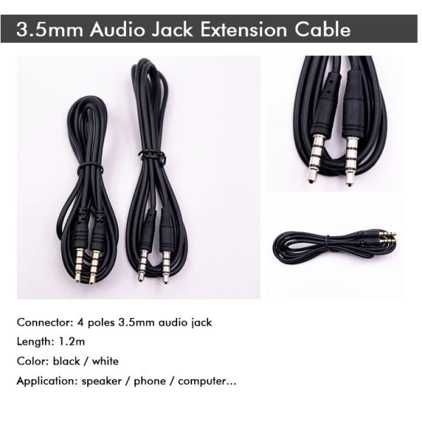 Quality Stock Male to Male 3.5mm 4 Poles Stereo Jack Microphone Audio Extension Cable for sale
