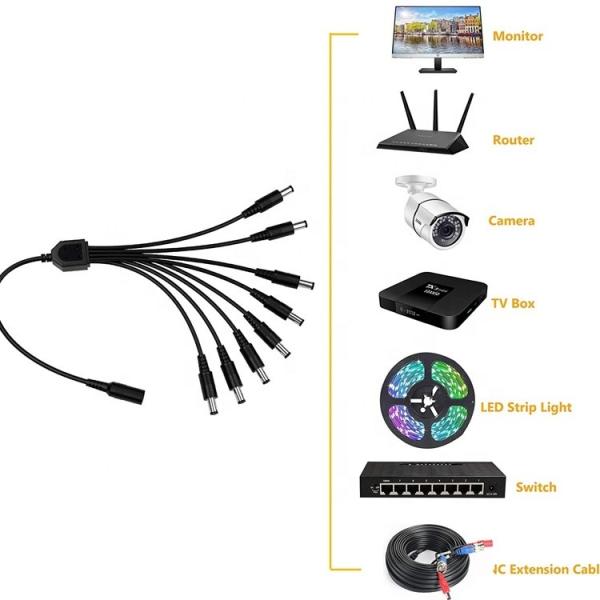 Quality 1 to 8 ways 1 Female to 8 Male 5.5x2.1 mm DC Power Supply Splitter Cable for for sale