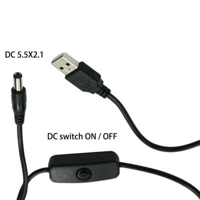 China High Quality Power ON OFF Switch USB to DC 5.5x2.1mm Charger Cable for Led Strip Lamp Light Fan for sale