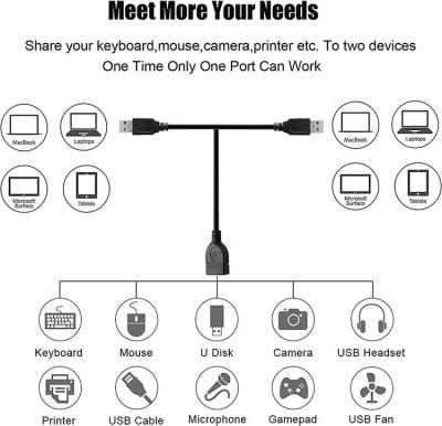 China 1 Female to 2 Dual Male USB Y Splitter Printer Sharing Switch Cable for Printer Scanner Speaker Keyboard Mouse for sale