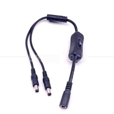 China 12v Splitter 1 Female to 2 Male DC Plug 5.5x2.1mm on off Switch Cord Cable for LED Lamp Light for sale