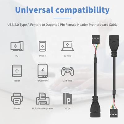 China USB Type A Female to 9 Pin Dupont Female Header Motherboard Adapter Cable for sale