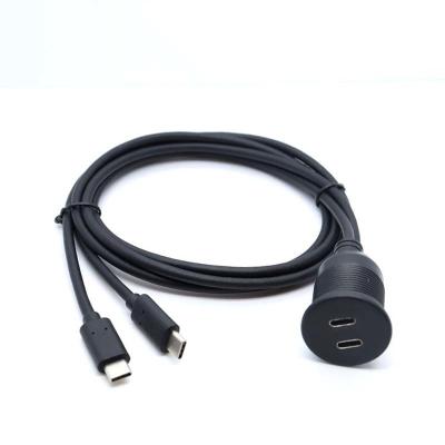 China Customize Dual Type C Male to Female Waterproof Extension Cable With Flush Mount Panel For Car Truck Boat Motorcycle Computer for sale