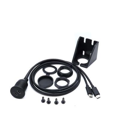 China Customize Dual Type C Male to Female Waterproof Extension Cable With Flush Mount Panel For Car Truck Boat Motorcycle Computer for sale