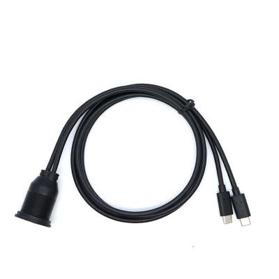 China Customize Dual Type C Male to Female Waterproof Extension Cable With Flush Mount Panel For Car Truck Boat Motorcycle Computer for sale
