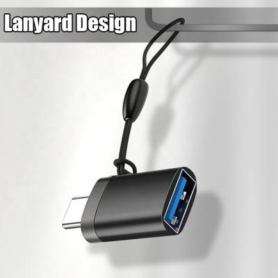 China High Compatible Mini Lanyard Metal Shell OTG Type C 3.1 Male to USB 3.0 Female Adapter for sale
