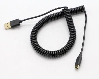 China Custom Black Spring Fast  Charging Coiled Sprial USB Type C to USB Charger Extension Cable for sale