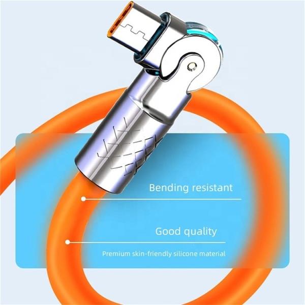 Quality 180 Degree Rotating Fast Charging 120w 6A Silicone USB Micro Type C Cable for for sale