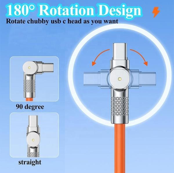 Quality 180 Degree Rotating Fast Charging 120w 6A Silicone USB Micro Type C Cable for for sale