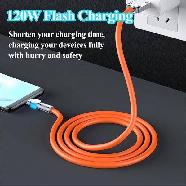 Quality 180 Degree Rotating Fast Charging 120w 6A Silicone USB Micro Type C Cable for for sale
