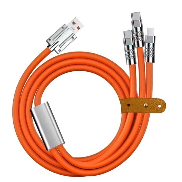 Quality Super Fast Charging 120w 6A Liquid Silicone 3 in 1 Multi Connectors Micro Type C USB Data Charger Cable for Mobile Phone for sale