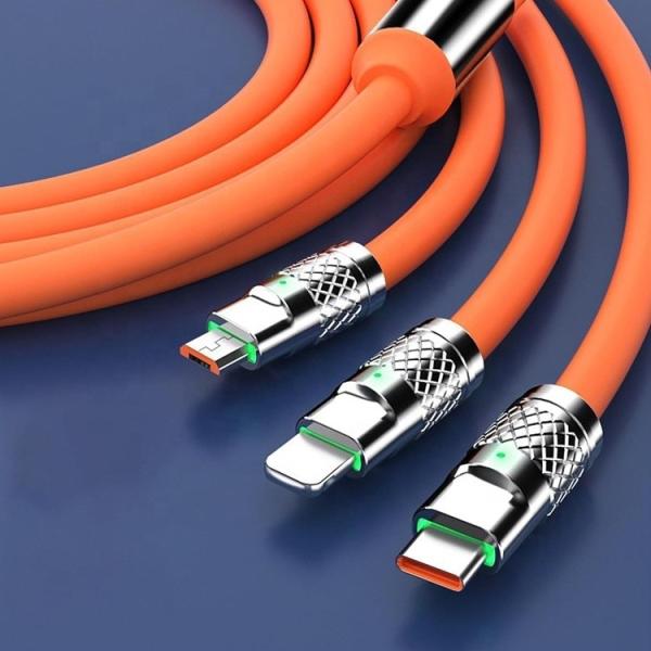Quality Super Fast Charging 120w 6A Liquid Silicone 3 in 1 Multi Connectors Micro Type C for sale