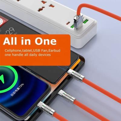 China Super Fast Charging 120w 6A Liquid Silicone 3 in 1 Multi Connectors Micro Type C USB Data Charger Cable for Mobile Phone for sale