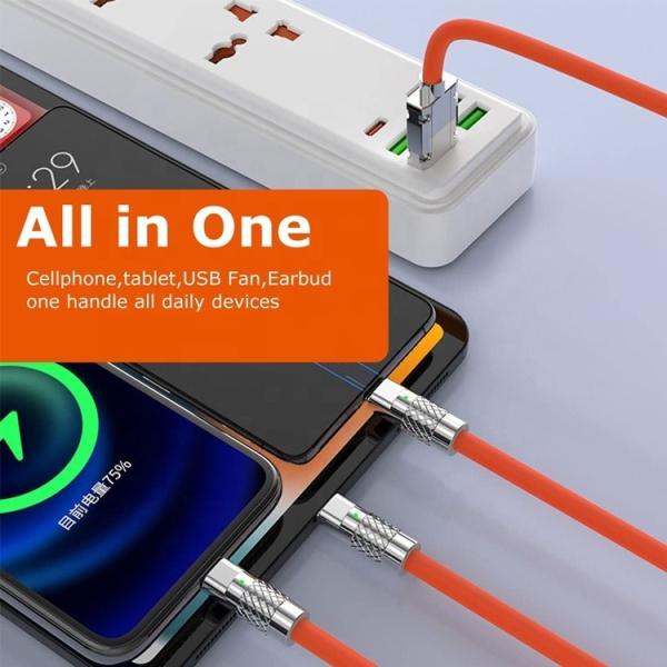 Quality Super Fast Charging 120w 6A Liquid Silicone 3 in 1 Multi Connectors Micro Type C for sale