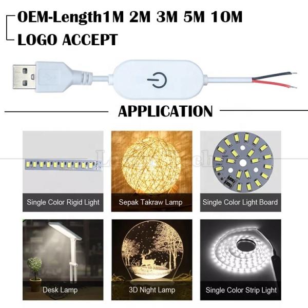 Quality 5V 1m on off Switch Controller USB to Open Wires End Cable Touch Dimmer for 3w for sale