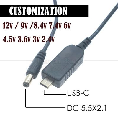 Cina Cable di usb di tipo C a corrente continua 5.5x2.1mm 8.4v 7.4v 6v 4.5v 3.6v 3v 2.4v 9v 12v Cavo di uscita per circuito di strisce luminose a LED del router Wifi in vendita