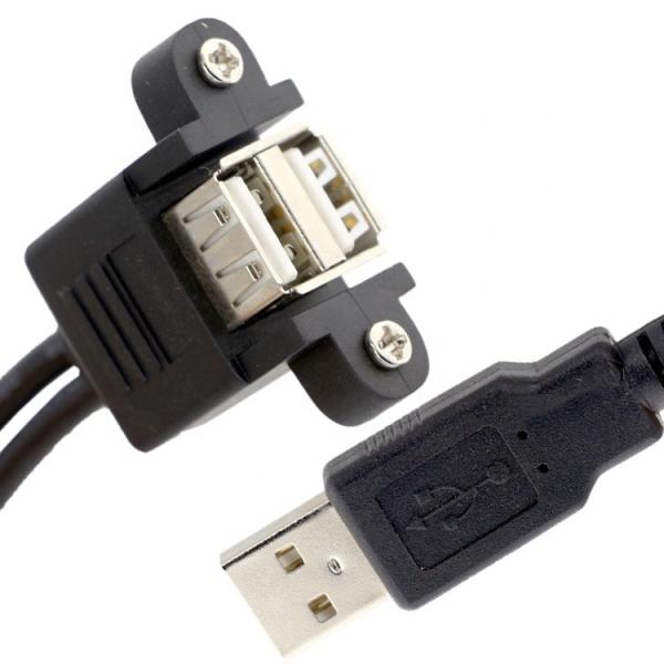 Quality Screw Locking 0.5M 1M Male to Female Dual USB 2.0 Panel Mount Extension Cable for sale
