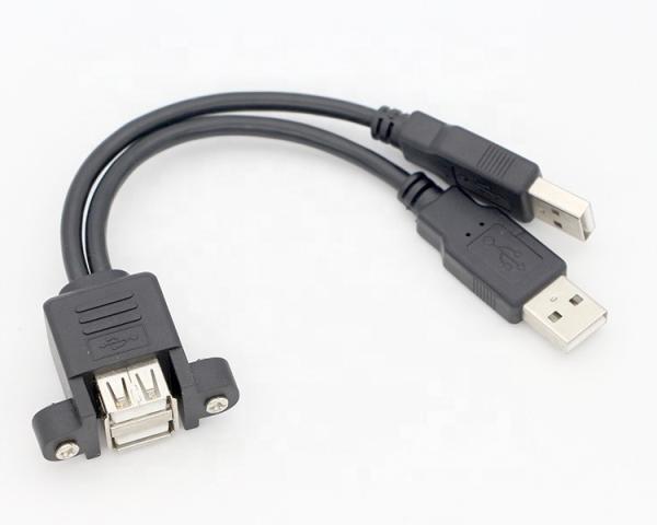 Quality Screw Locking 0.5M 1M Male to Female Dual USB 2.0 Panel Mount Extension Cable for sale
