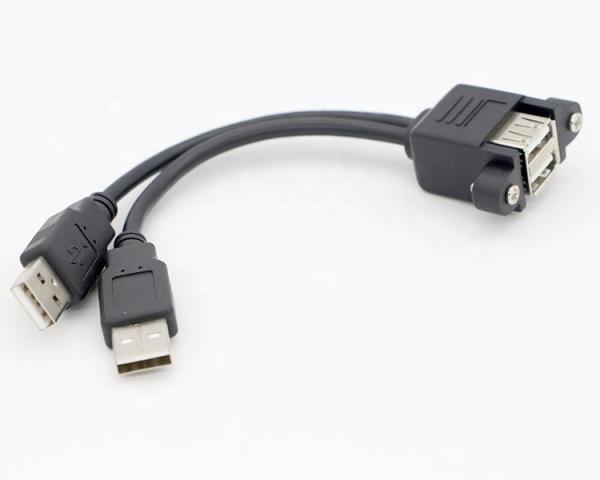 Quality Screw Locking 0.5M 1M Male to Female Dual USB 2.0 Panel Mount Extension Cable for sale
