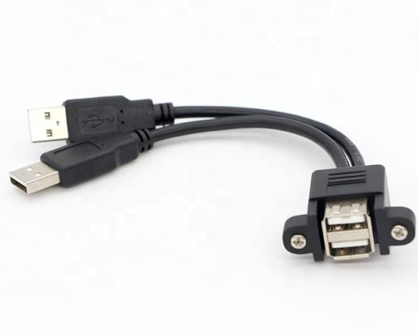Quality Screw Locking 0.5M 1M Male to Female Dual USB 2.0 Panel Mount Extension Cable for sale