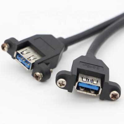 China Y Splitter Screw Locking Stud Dual USB 3.0 Type A Female Panel Mount USB Cable with Molex for sale