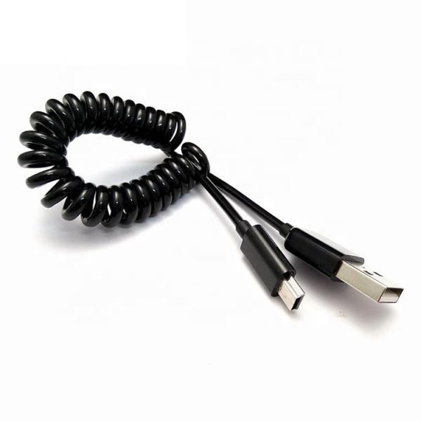 Quality Retractable Sprial Coiled USB to Mini B 5p Data Charger Cable for sale
