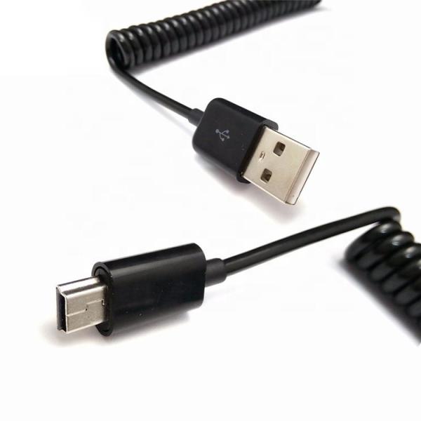 Quality Retractable Sprial Coiled USB to Mini B 5p Data Charger Cable for sale