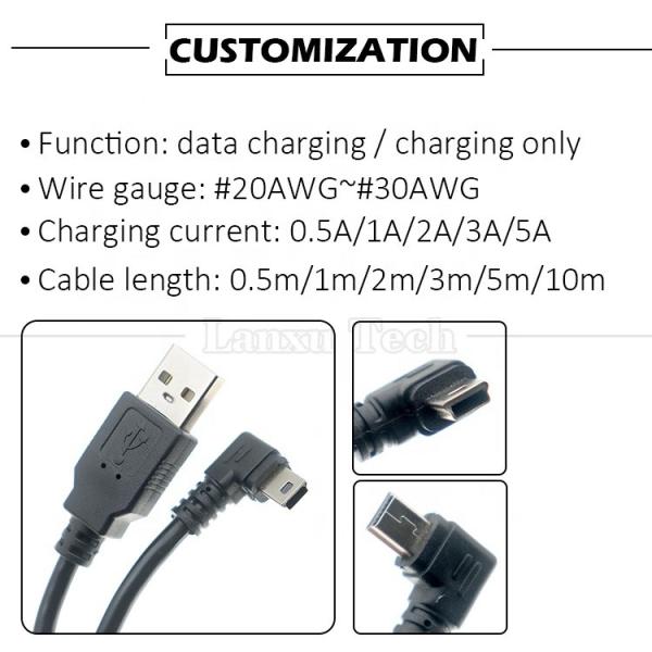 Quality Customization 90 Degree Left Angle USB A Male To MINI 5P USB Cable for PS3 for sale