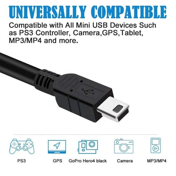 Quality Custom Shied Mini B 5 PIN USB 2.0 Charger Data Cable For PS3 controller camera for sale
