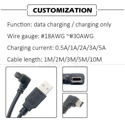 China 1m 2m 3m 5m 90 Degree L Shape Right Left Angle USB 2.0 A Male to Mini B 5 Pin USB Data Charging Cable for MP3 Camera for sale
