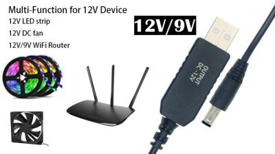 China Multi Function 5V USB to 12V 9V DC 5.5x2.1mm Boost Set Up Power Converter USB Cable for Wifi Router Speaker Lamp for sale