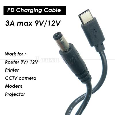 Cina Carica 3A 9V 12V 15V 20V USB Tipo C a DC 5.5x2.1mm Jack Adapter Converter Cable per Wifi Router Modem Projector Camera in vendita