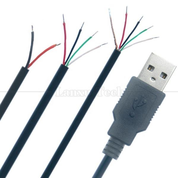 Quality Custom USB 2.0 Type A Male To Stripped Tinned  2 3 4 Wires Open End Pigtail Data Charging Cable for sale
