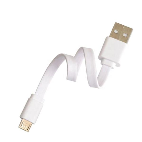 Quality Short Black White Noodle Flat Micro V8 to USB Cable for sale
