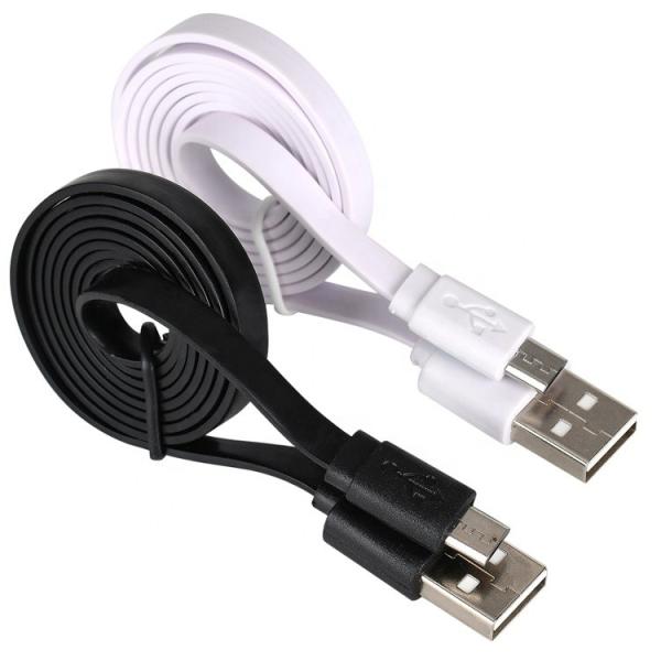 Quality Black White Flat Noodle Micro USB Cable for Power Bank Speaker Phone for sale