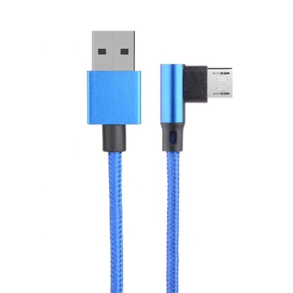 Quality Fast Charging 2.4A Nylon Braided L Shape Left Angle Micro b to USB A Male Data Charger Cable for Phone for sale