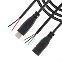 Quality OEM 2 4 Cores USB Type C Male Female to Stripped Open Wire End Pigtail Cable for sale