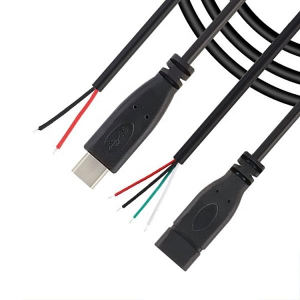 Quality OEM 2 4 Cores USB Type C Male Female to Stripped Open Wire End Pigtail Cable for sale
