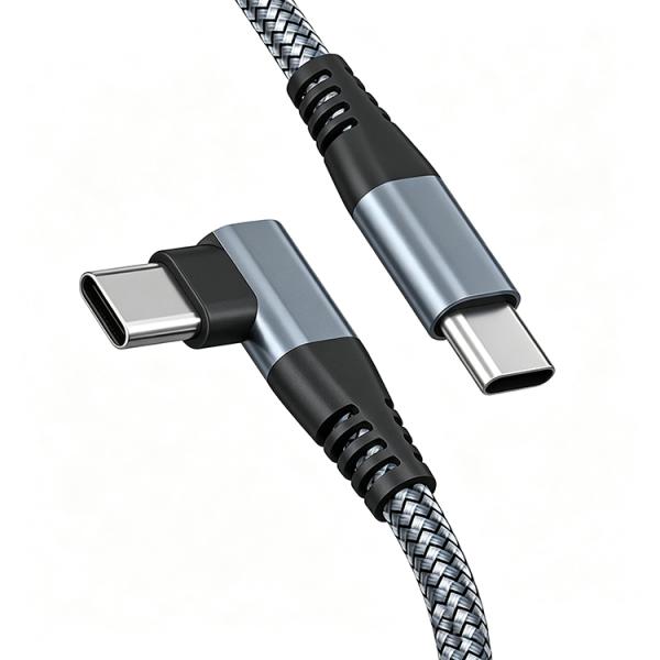 Quality Braided Elbow 90 Degree Angle 60W 3A Type C To Type C PD Charging Data Charger Cable for Mobile Phone Monitor iPhone 15 16 for sale