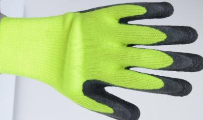 China Winter Gloves,7G Hi-Viz yellow  Acrylic Shell,Napping Lining glove Latex Coated,Crinkle Finish for sale