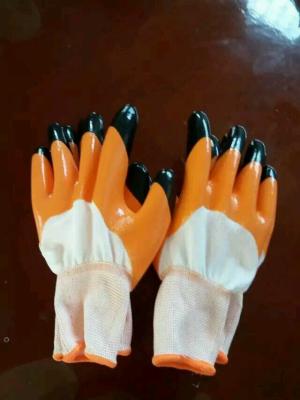 China 13G polyester glove Nitrile 3/4 coated and fingertips dipped,safety gloves,protective work glove,protected glove for sale
