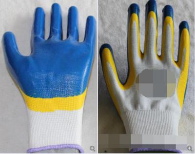 China 13G polyester glove Nitrile coated,double dip,2 colors,safety gloves,protective work glove,protected glove,coated,dipped for sale