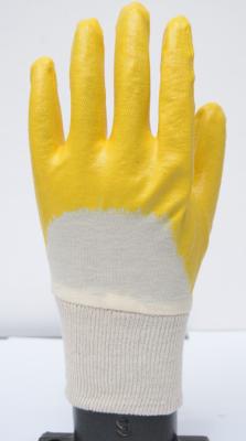 China Cotton Jersey Glove, yellow Nitrile 3/4 Coated Smooth,KNIT WRIST,Protective Work Glove for sale