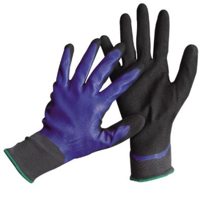 China 15 Guage Nylon Liner Glove, First Nitrile Smooth Fully Coating, Second Sandy Nitrile Palm Coating for sale
