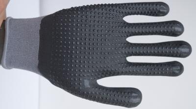 China 15 Guage Nylon & Spandex Liner Glove with Nitrile Foam Palm Coating and palm dots for sale