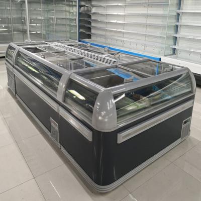 Китай Замораживатель холодильника острова крышки замораживателя острова супермаркета сползая стеклянный изогнутый совмещенный комодом продается